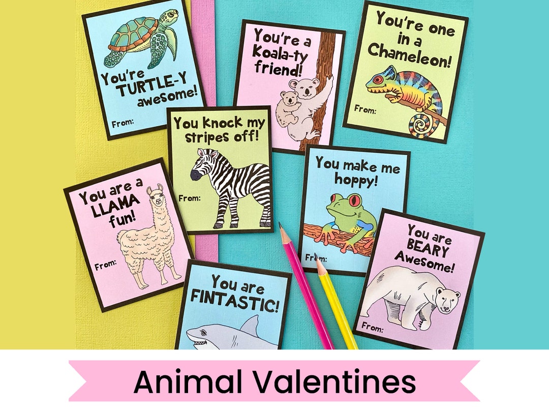 Animal Valentine's Day Cards - PDF Printable With 12 Animal Designs - Etsy