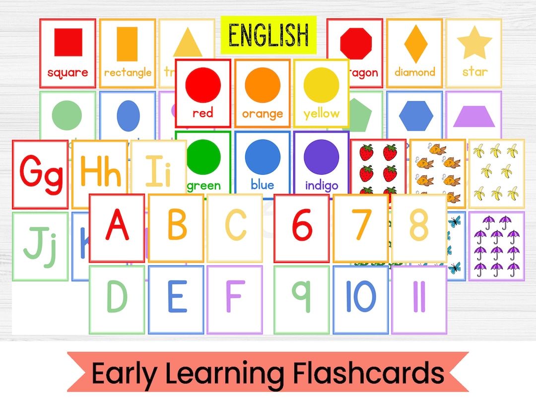 Early Learning Cards Flashcards - Number, Shape, Color and Alphabet ...