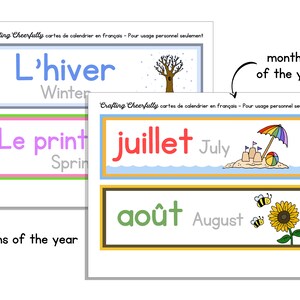 Dual Language French Calendar Kit for Kids, French and English, Pocket ...
