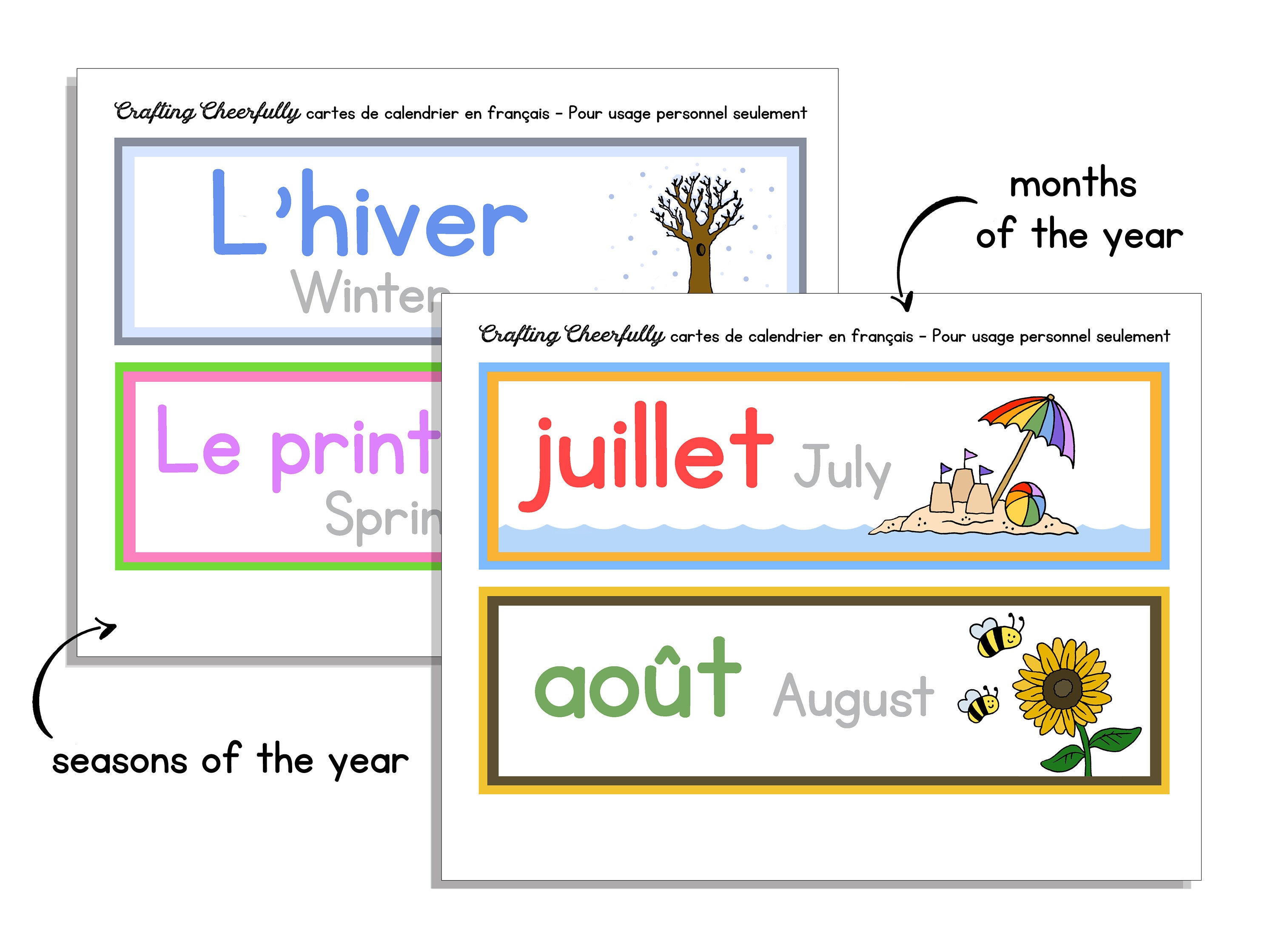 Dual Language French Calendar Kit for Kids, French and English, Pocket ...