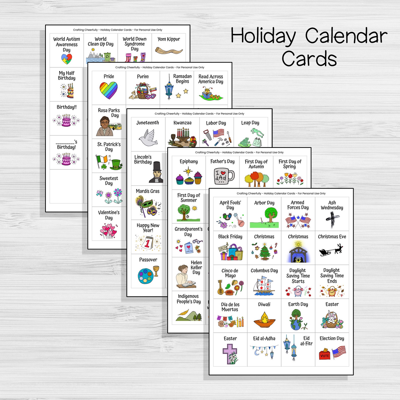 Holiday Calendar Cards | American Holidays and Observances | Editable ...