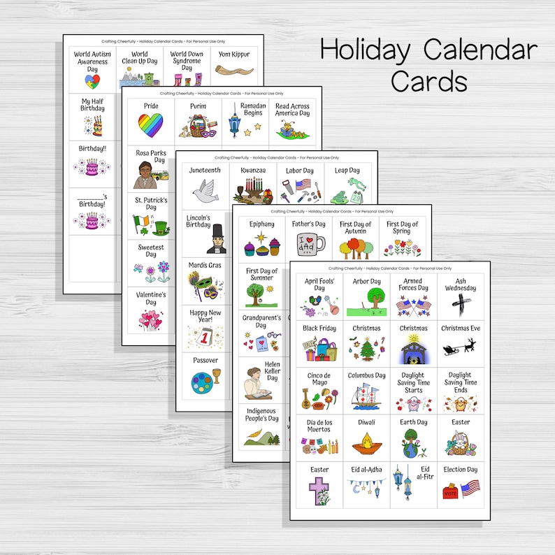 Holiday Calendar Cards | American Holidays and Observances | Editable ...
