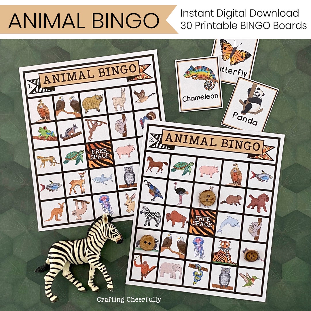 Animal BINGO Game 30 Printable BINGO Party Game Zoo Bingo Instant ...