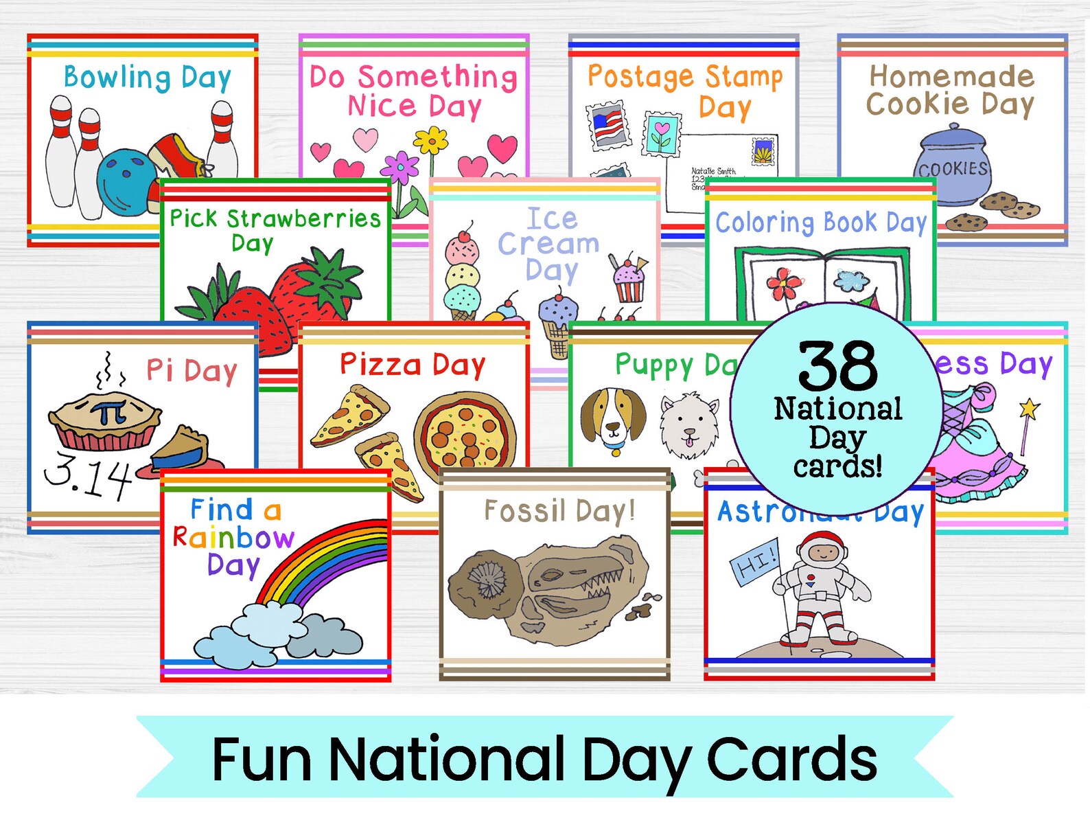 Fun National Day Cards for Children's Calendar Calendar Cards Instant ...