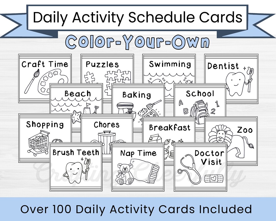 Daily Activity Schedule Cards Coloring Pages Calendar - Etsy