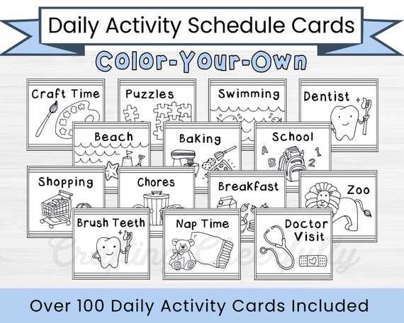 Daily Activity Schedule Cards Coloring Pages Calendar - Etsy