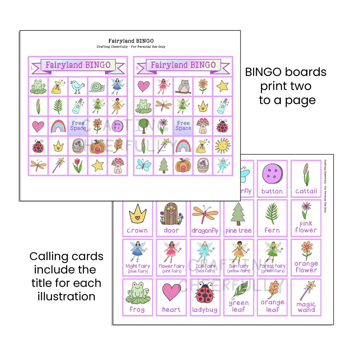 Fairyland BINGO - Fairy-themed Printable Bingo Game - Fairy Party Game ...