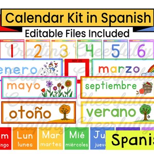 Spanish Calendar Kit for Kids Editable Pocket Chart Calendar | Etsy