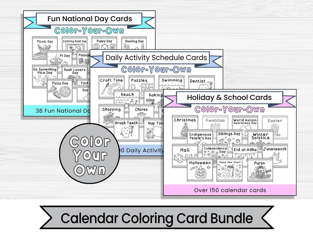 Color-your-own Calendar Card Bundle - Instant Digital Download ...