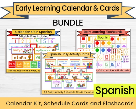 Spanish Early Learning Calendar and Cards Bundle Flashcards - Etsy