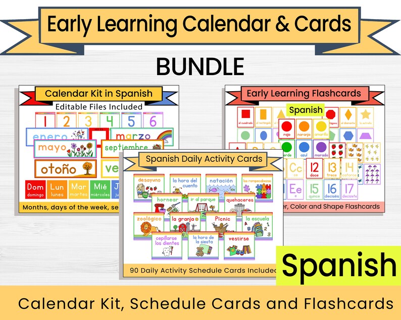Spanish Early Learning Calendar and Cards Bundle Flashcards - Etsy