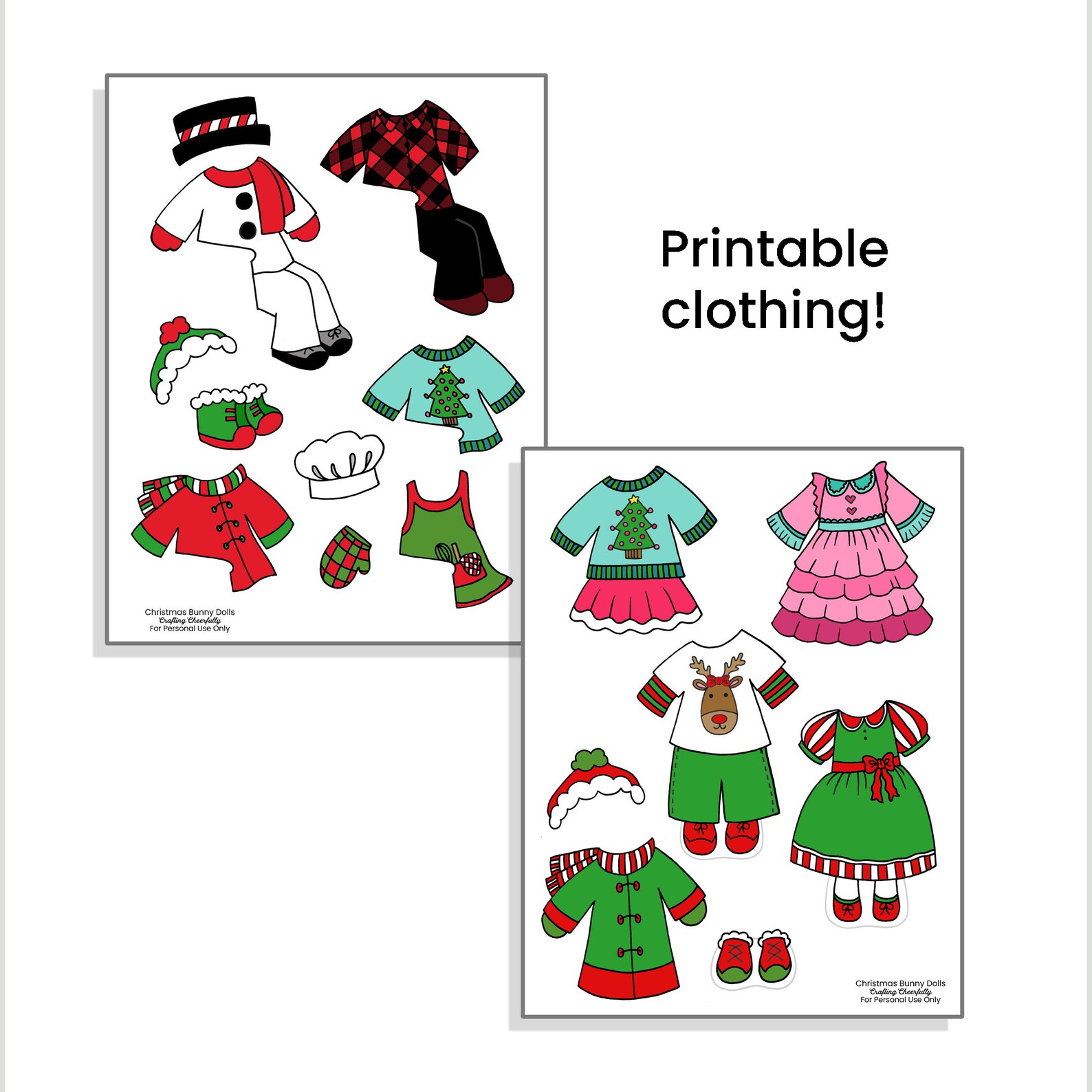 Christmas Bunny Paper Dolls Printable Paper Dolls Digital - Etsy