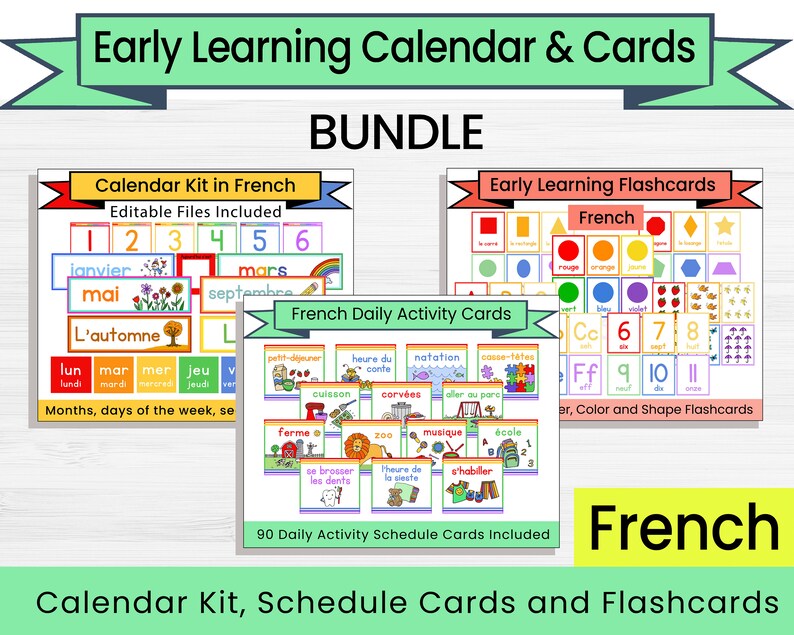 French Learning Bundle Calendar Cards and Learning - Etsy