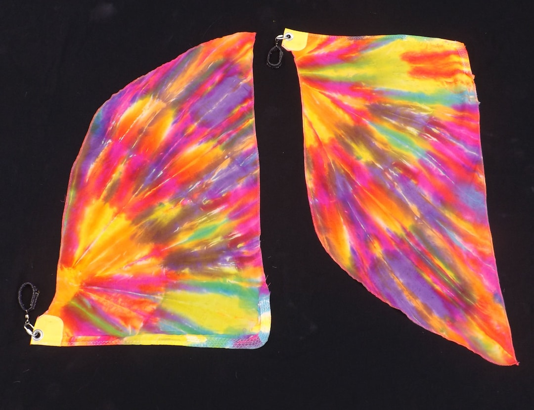 Flag Poi Pair of Medium UV Glow Hand Dyed Silk Flag Poi With Swivels ...