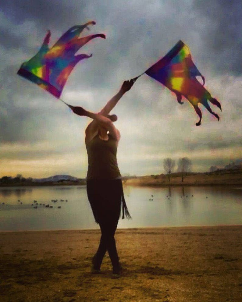 Flag Poi With Swivel Handle Hand Dyed Silk Habotai in Trippy - Etsy