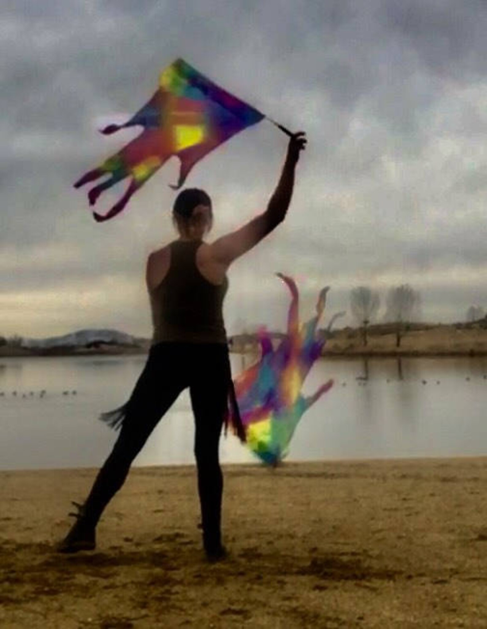 Flag Poi With Swivel Handle Hand Dyed Silk Habotai in Trippy - Etsy