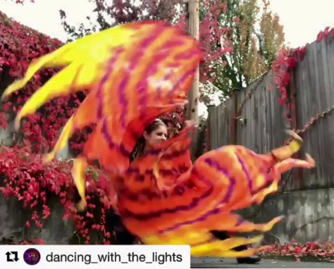 Hand Dyed UV Glow Silk Spin Flags Standard Sized With Flame Tips - Etsy