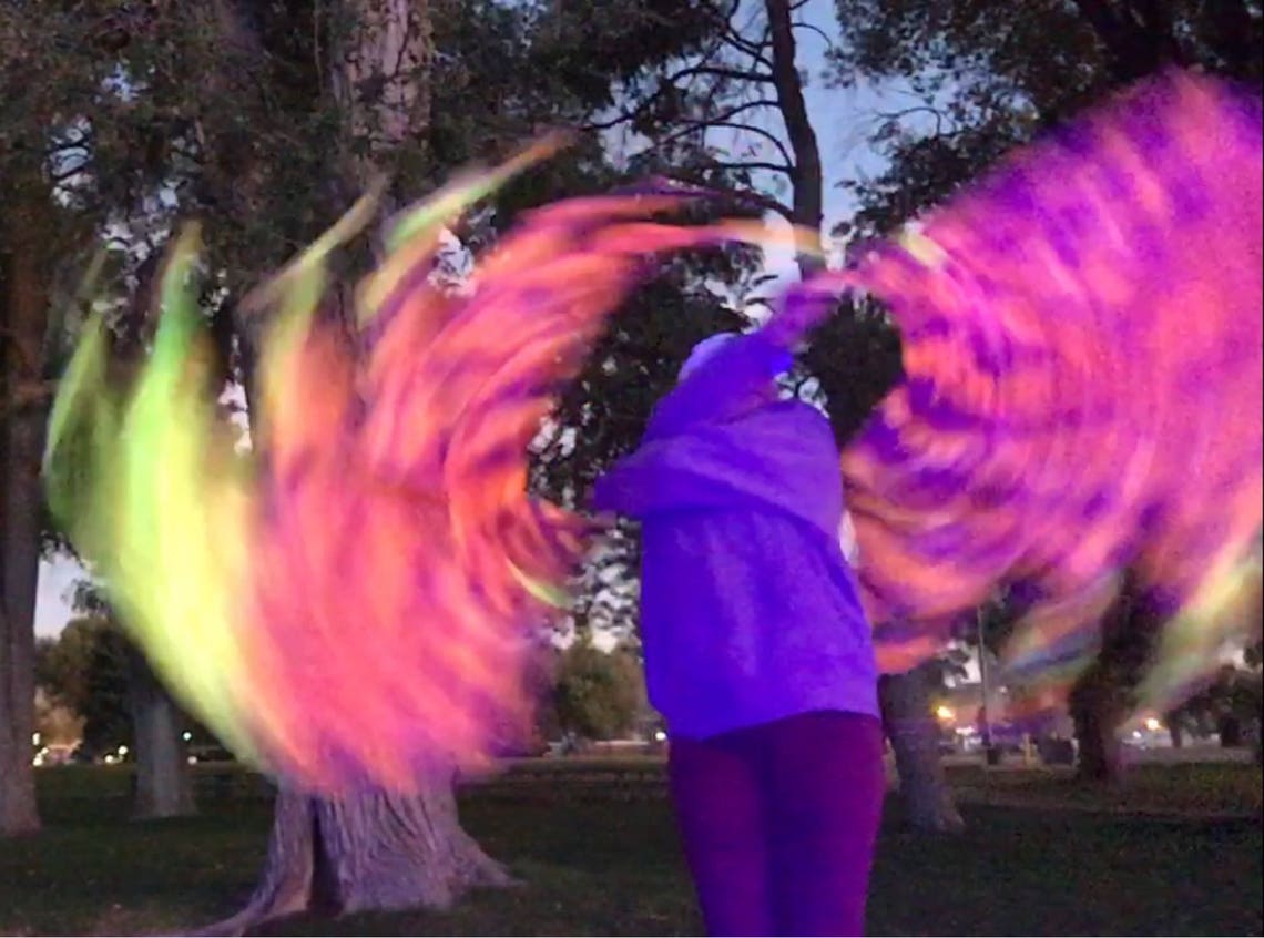 X Large Hand Dyed UV Glow Silk Spin Flags With Flame Tips - Etsy