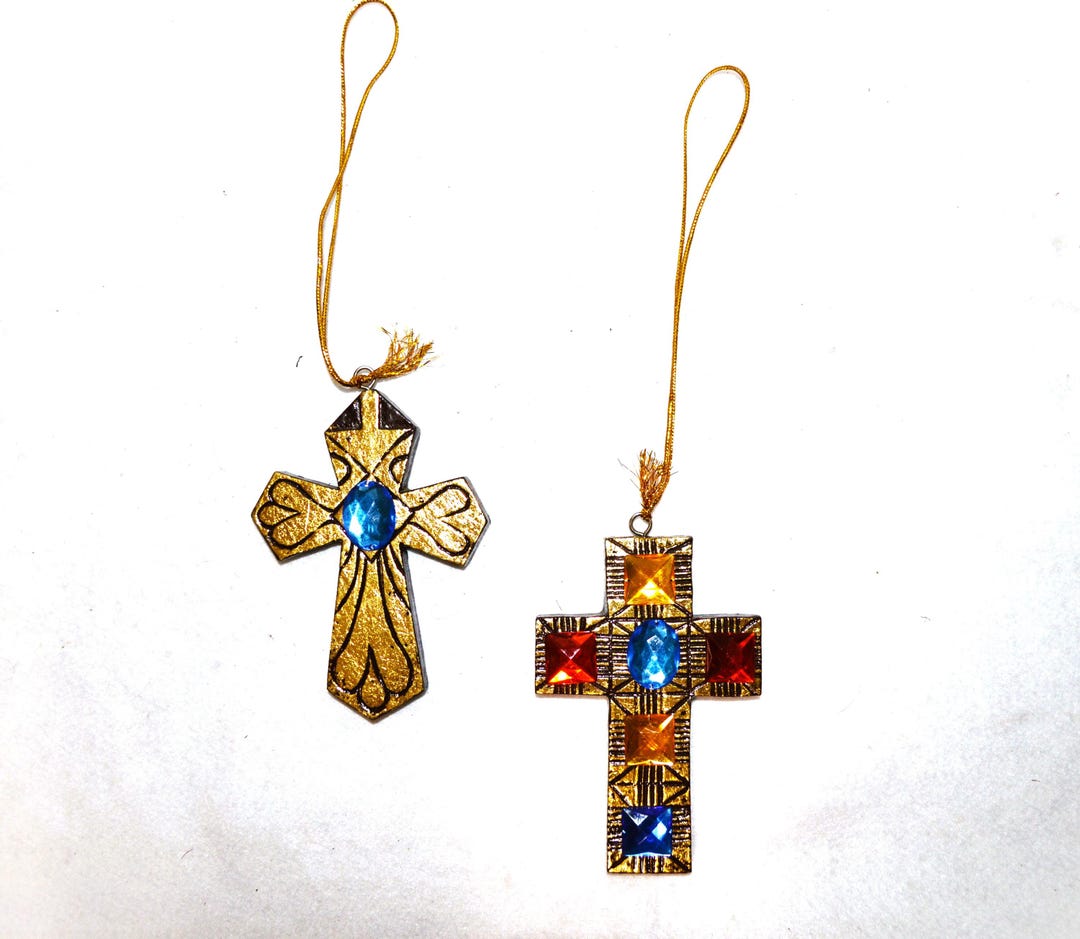 Gold Cross Ornaments Christmas Holiday Christian Religious Tree Decor ...