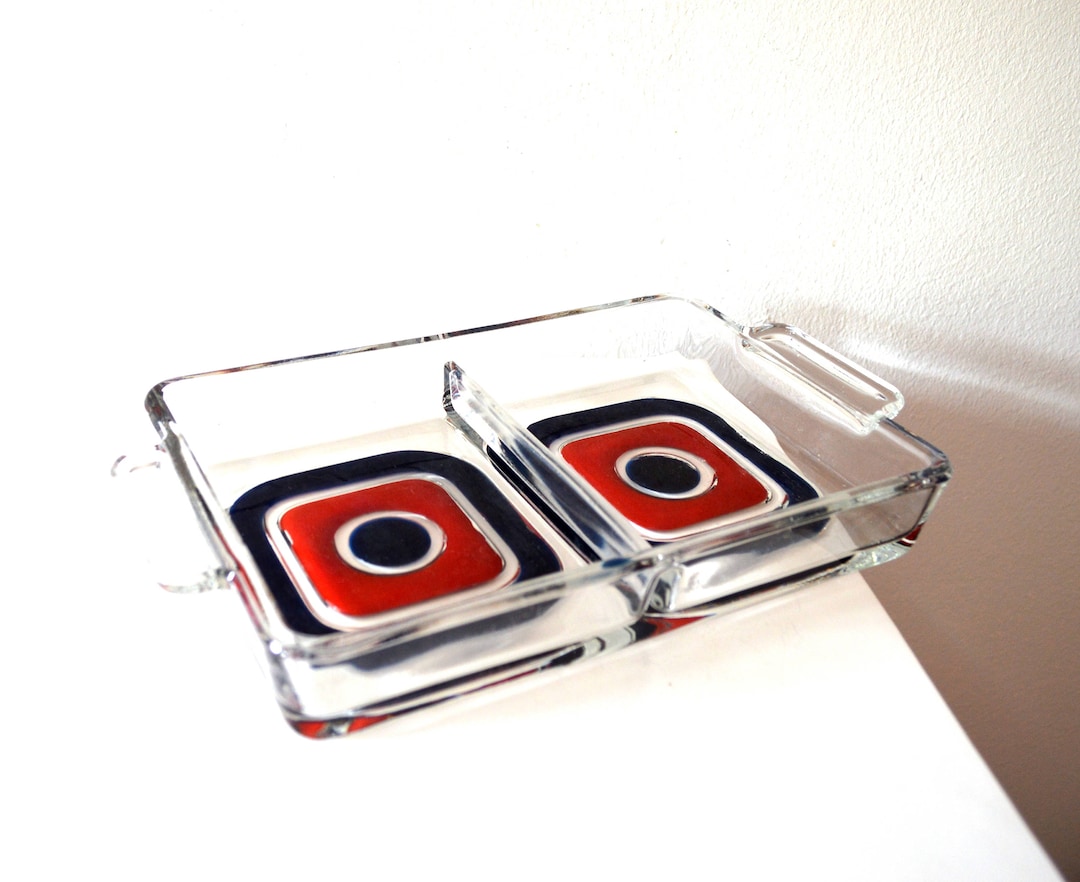 Modern Geometric Dish Rectangle 2 Section Glass Serving Tray - Etsy