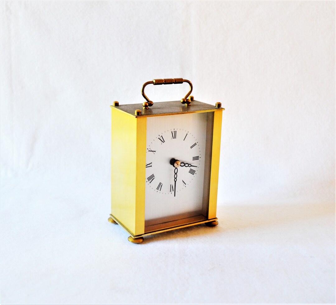Gold Table Clock Rectangle Battery Operated 1980's Brass German Hampton ...