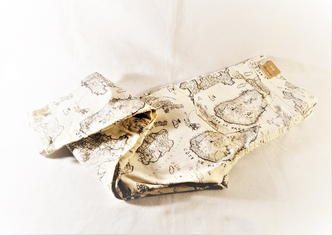 World Map Jeans White Brown Skinny Ankle Slim Size 32 Inches Woman's 10 ...