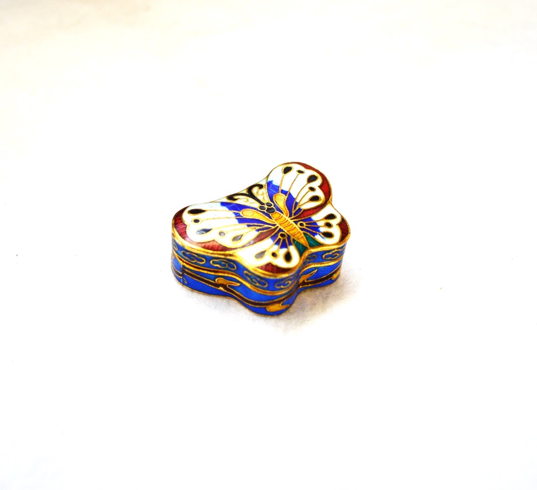 Vintage Cloisonné Butterfly Pill Box: Chinese Enamel Trinket Ring ...