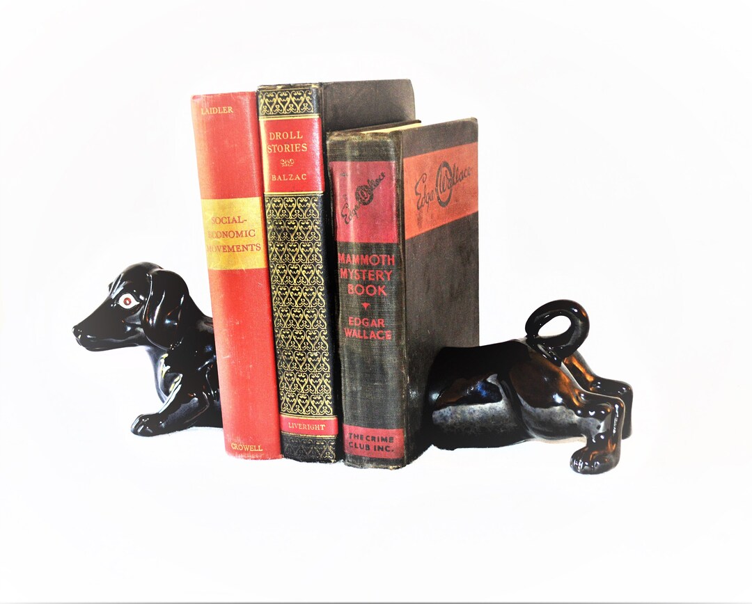 Dachshund Dog Bookends Set Weiner Hund Figurine Black Vintage Mid ...