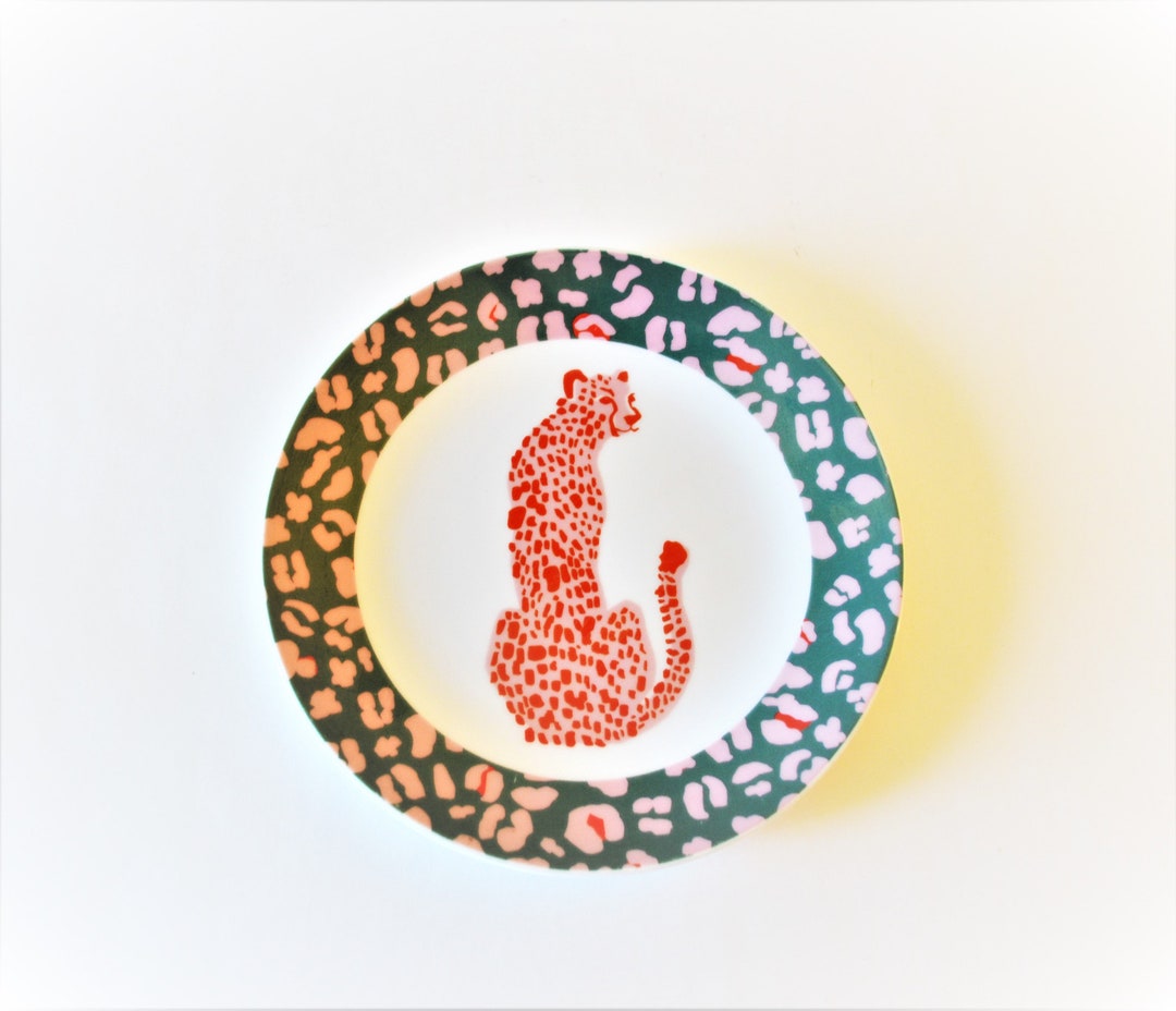 Leopard Wall Art Plate Decorative Cheetah Jewelry Tray Luncheon Serving ...