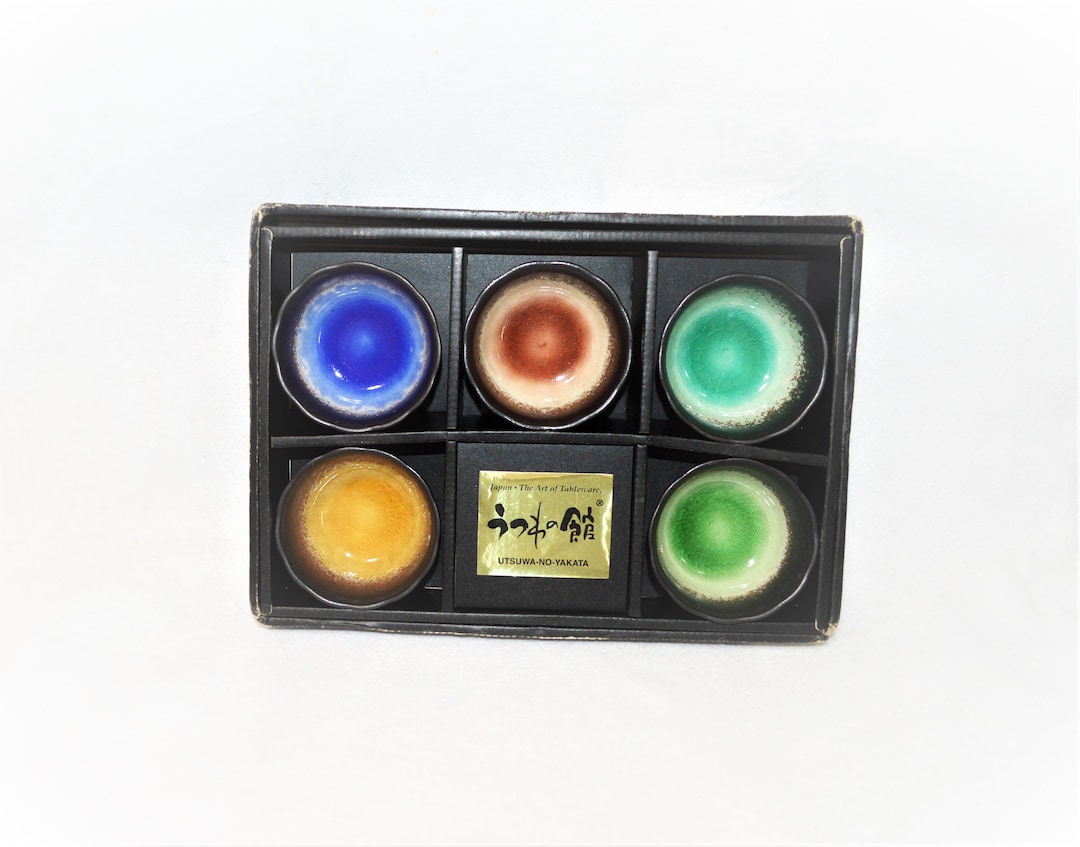 Asian Condiment Dish Set Japanese Mini Dipping Bowl Crackled Glaze ...