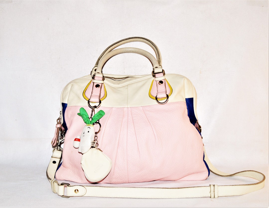 Pink Blue Crossbody Bag White Leather Shoulder Color Block Handbag ...