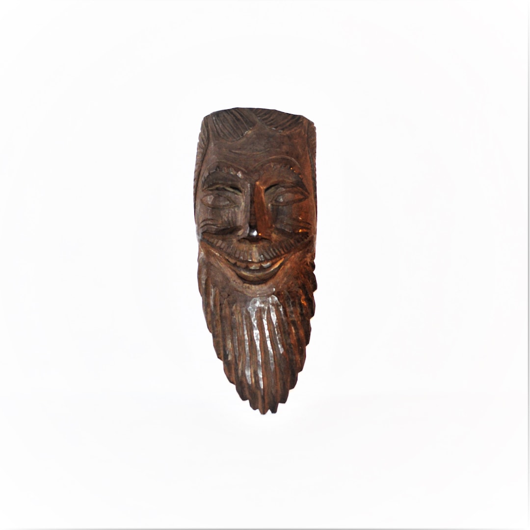 Tiki Bar Wall Art Wood Carved Folk Art Bearded Man's Face Mask Hanging ...