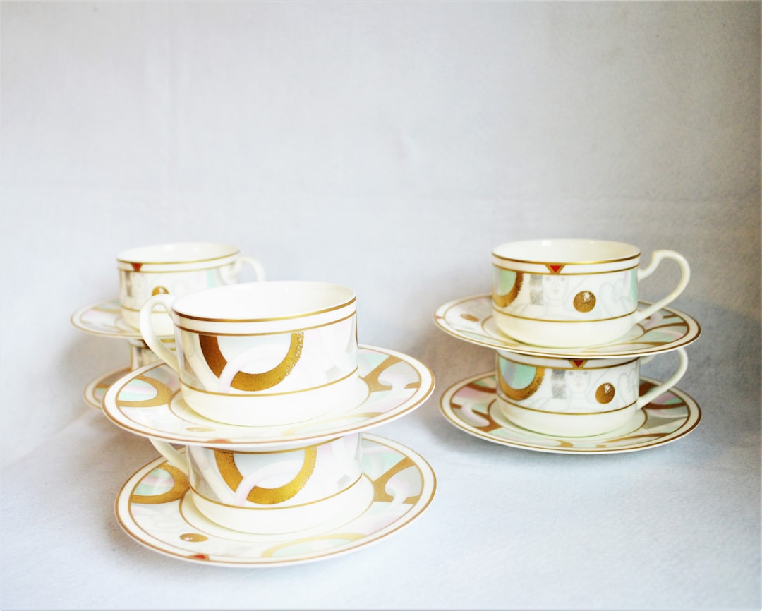 Art Deco Pastel Teacup Set: Pastel Porcelain Dishes, Pink Light Blue ...