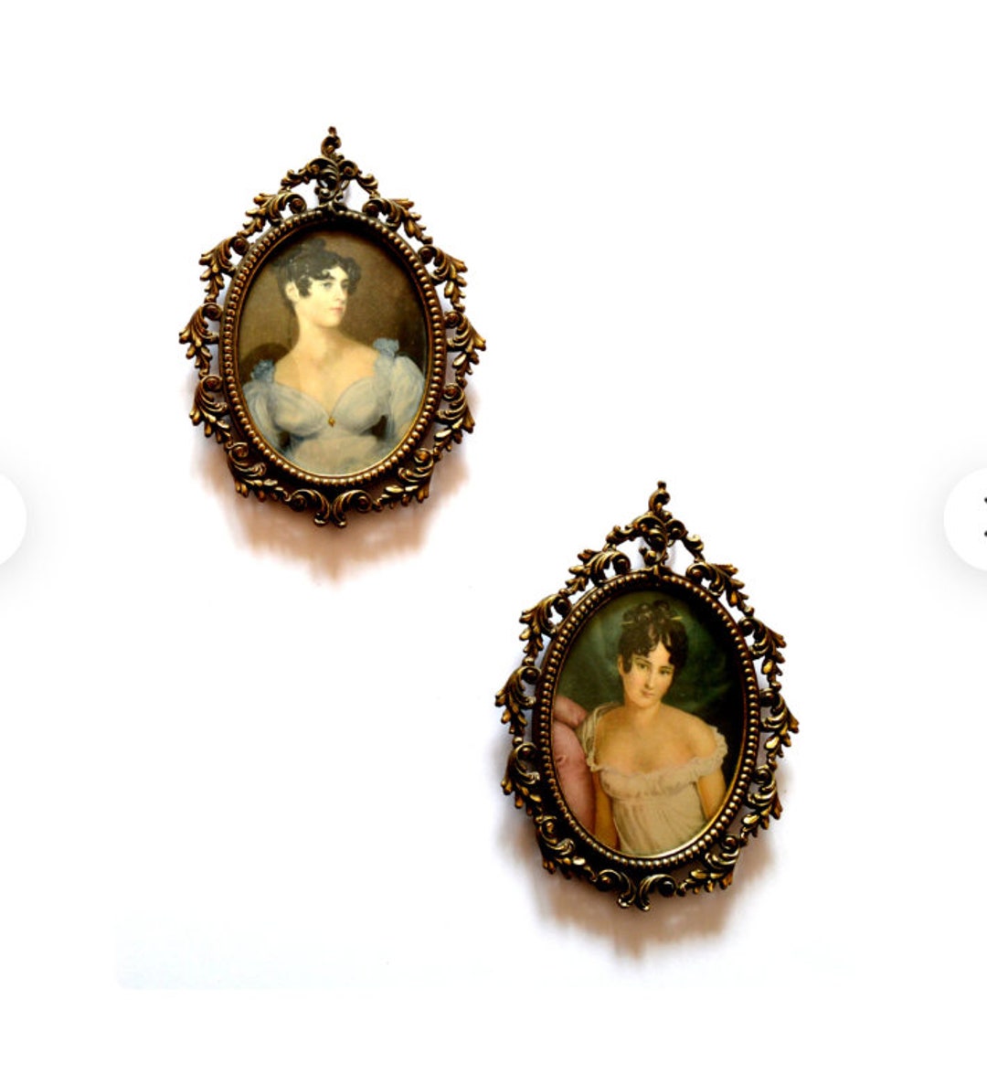 Vintage Royal Maiden Portraits: Ornate Gold Brass Oval Frames, Set of 2 ...