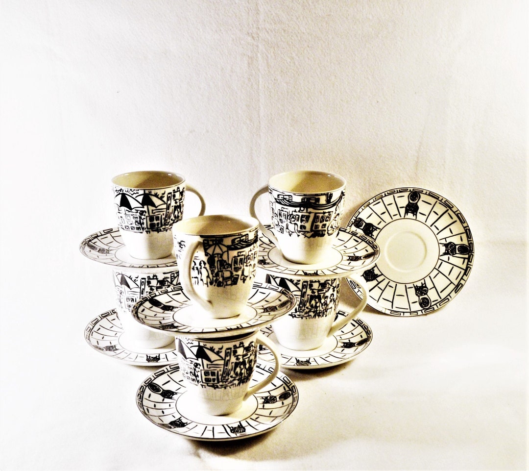 Mikasa Paris Scene Teacup Set: Designer Coffee Cups, French Cafe Mugs ...