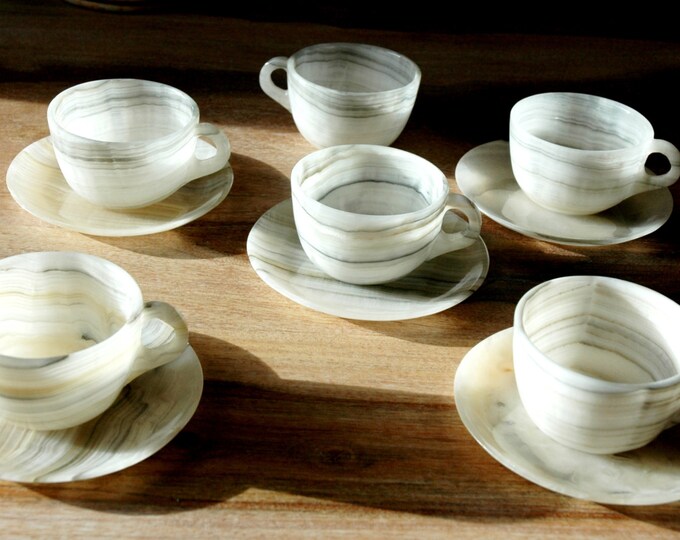 Set of 6 Vintage Antique Old Egyptian Alabaster Tea Cups and - Etsy