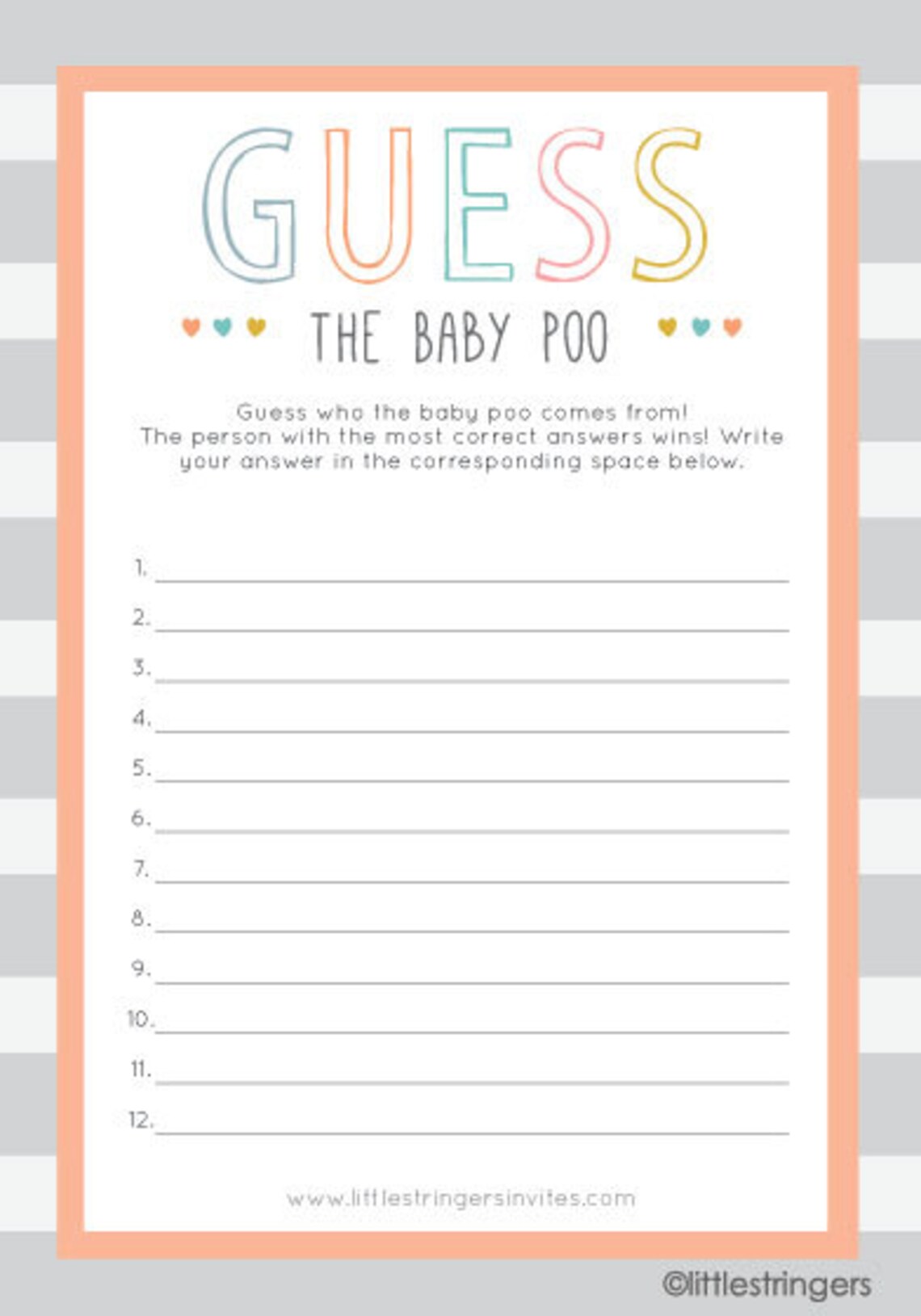 Instant Download Printable Illustrated Baby Shower Game, Baby Shower ...