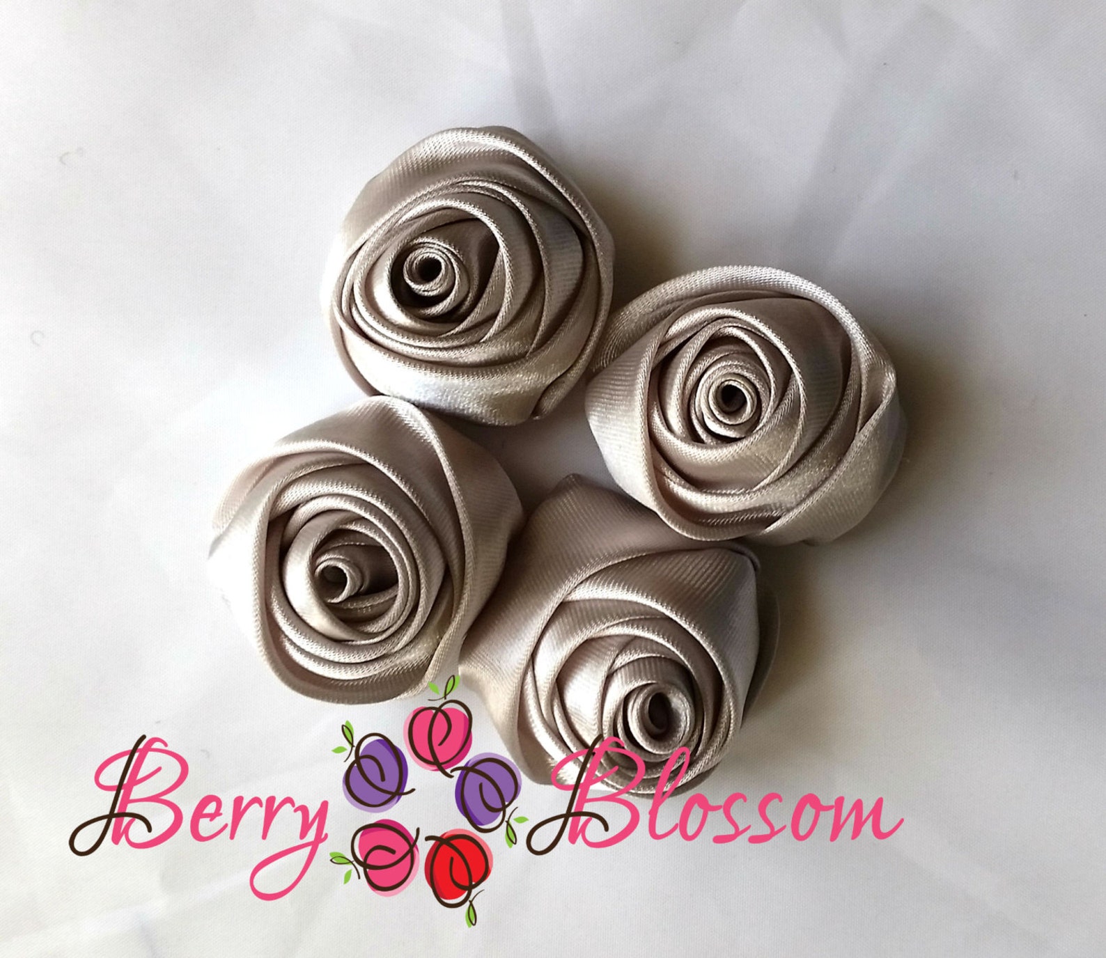 Silver Satin Rosette 2 Inch Size Satin Rose Flowers | Etsy