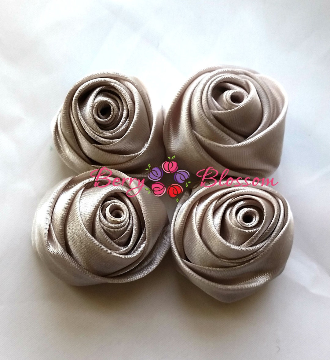 Silver Satin Rosette 2 Inch Size Satin Rose Flowers Rolled Soft Rosette ...