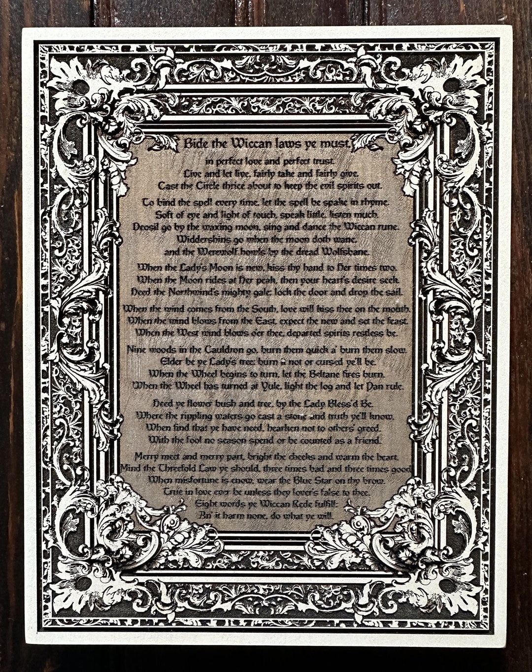 Wiccan Rede (witches' Rede), Solid Maple Wood Carved Wall Decor Art ...