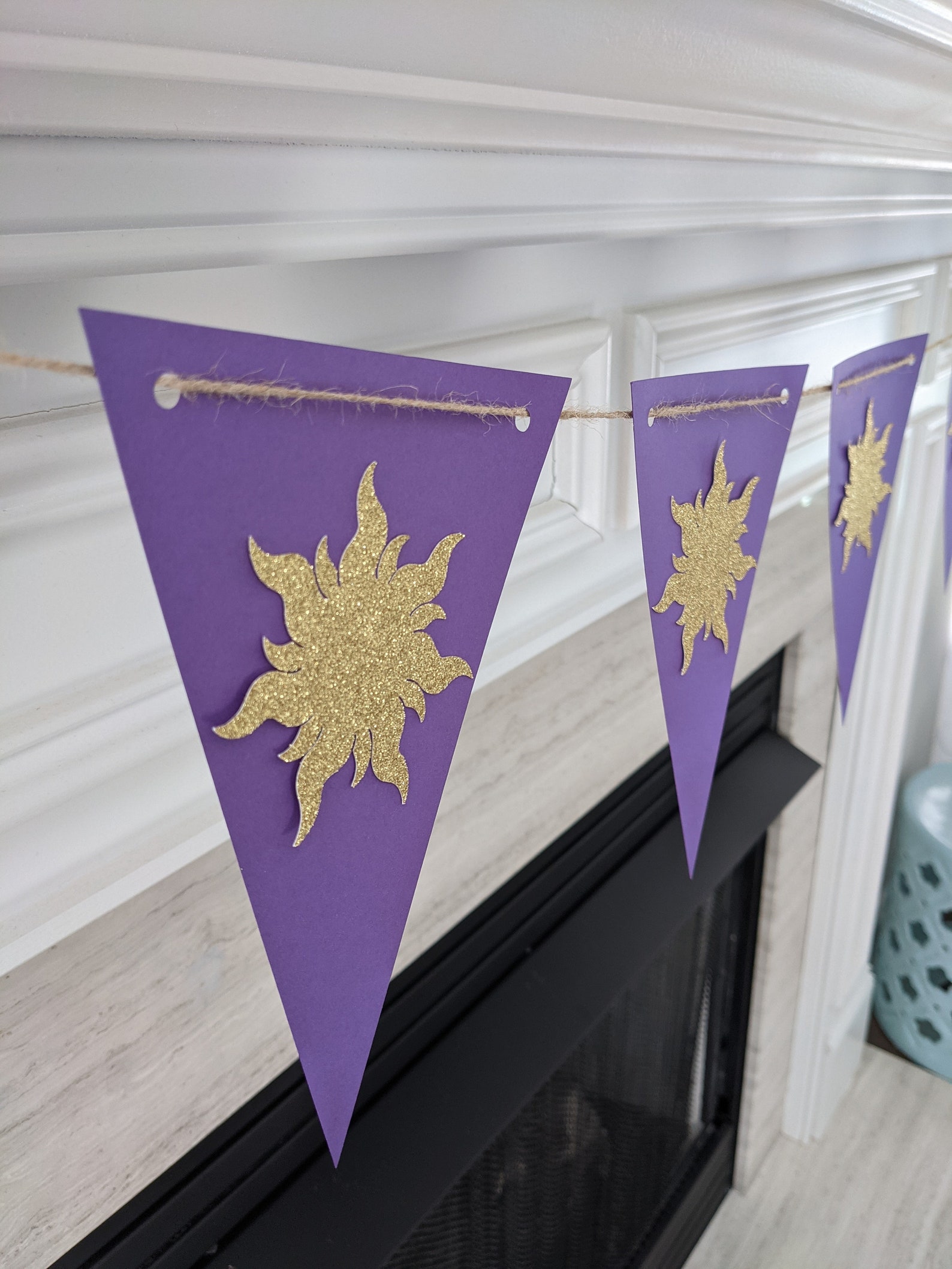 Tangled Flag Banner With Gold Glitter Suns - Etsy