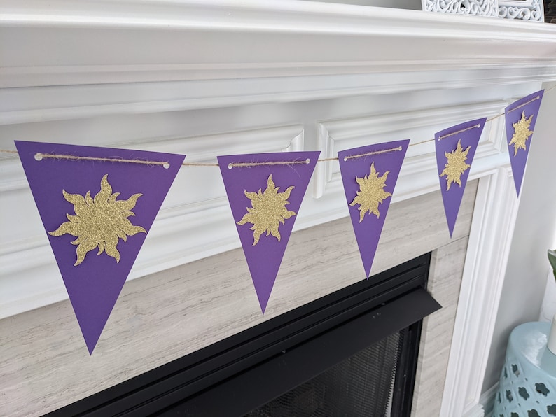 Tangled Flag Banner With Gold Glitter Suns | Etsy