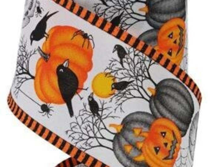 10 Yards Pumpkin Skull Crow Halloween Wired Ribbon - Ribbon for Wreaths ...