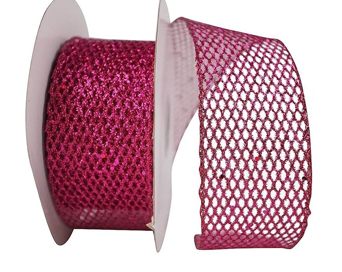 25 Yards Fuchsia Woven Mesh Metallic Wired Ribbon - Christmas Ribbon ...