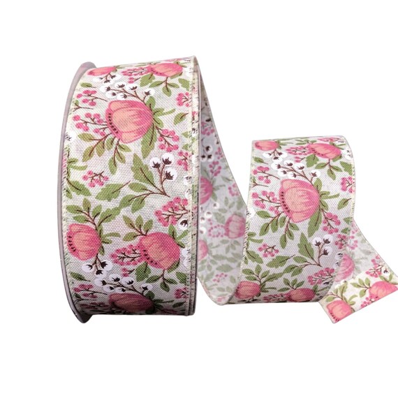 Blush Peonies Spring Floral Wired Ribbon - Floral Ribbon, Flower Ribbon ...