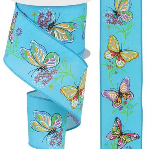 10 yards Buttferfly Branches Spring Wired Ribbon - 2.5" Wired Ribbon, 4 ...