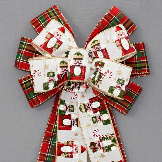 Nutcracker Tartan Plaid Christmas Wreath Bow - Nutcracker Christmas Bow, Christmas Wreath Bow ...