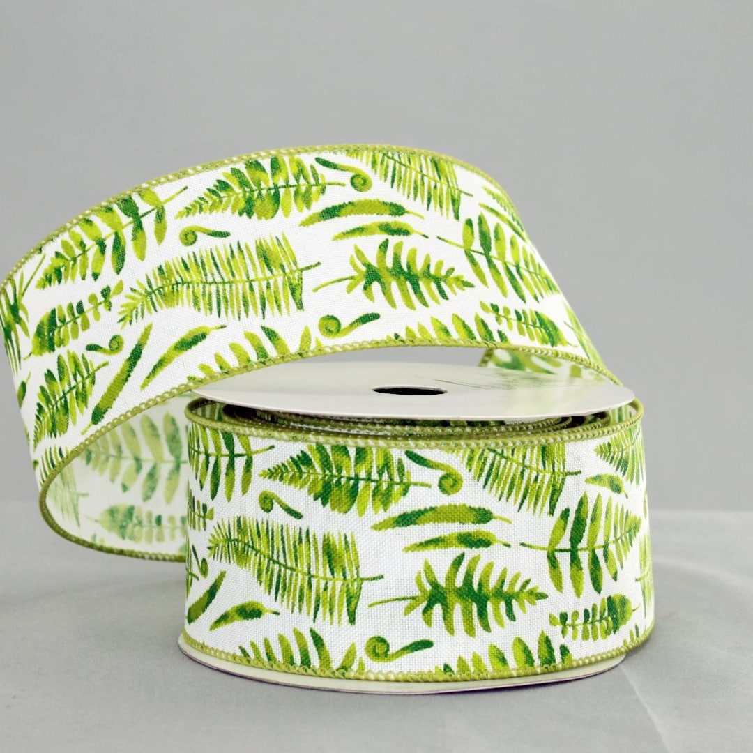10 Yards Fern Leaves Wired Ribbon - Beach Ribbon, Tropical Ribbon ...