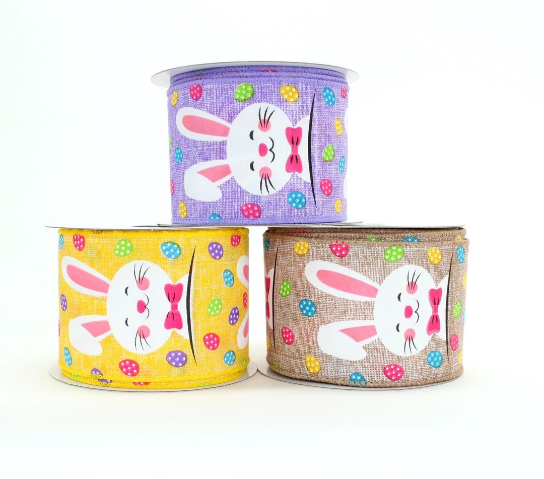 10 Yards Happy Bunny Easter Wired Ribbon - 2.5" Wired Ribbon, 3 Color ...