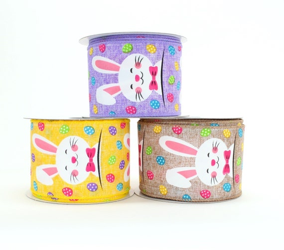 10 yards Happy Bunny Easter Wired Ribbon - 2.5" Wired Ribbon, 3 Color ...
